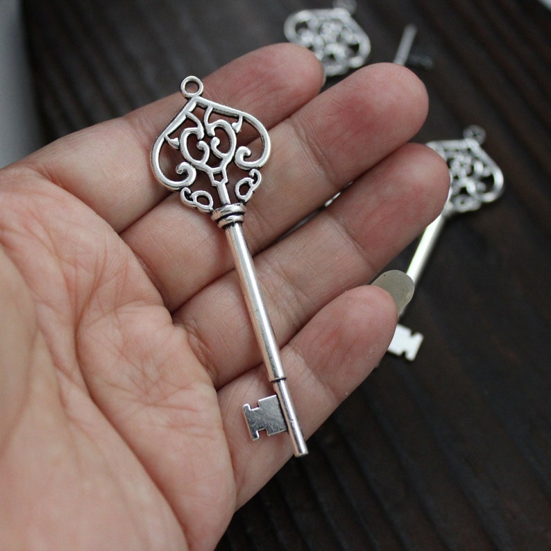 Large Skeleton Keys Double Sided Antique Silver Steampunk - Etsy