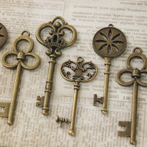 12 Large Skeleton Key Collection Antiqued Brass Double Sided - Etsy