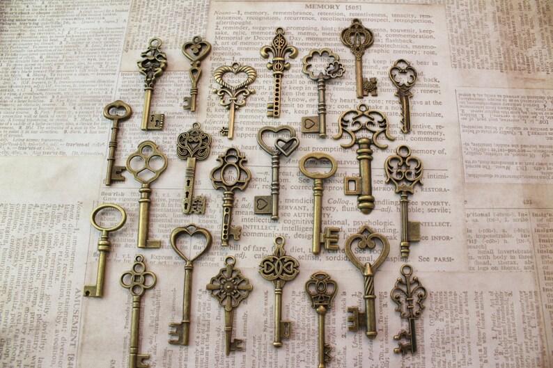 46 Pcs Skeleton Key Collection Antiqued Bronze Vintage Style | Etsy