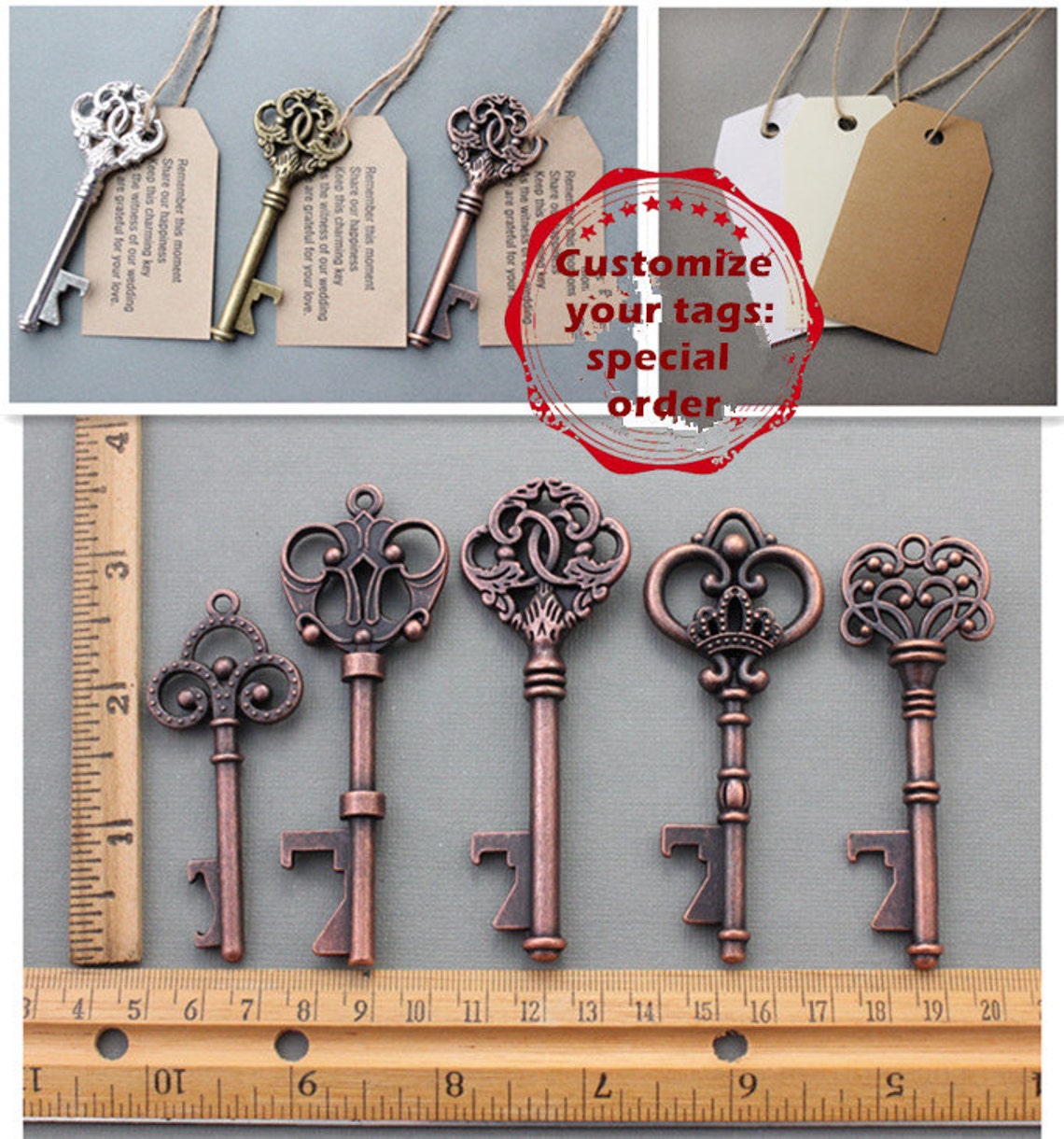 50 Sets Customizable Tags&keys 50 Tags With Antiqued Copper - Etsy