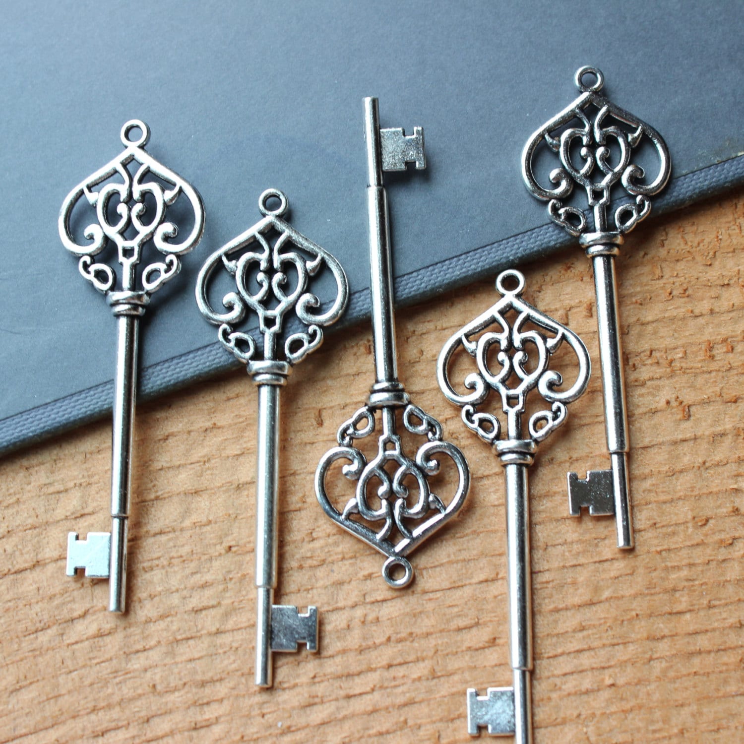 Large Skeleton Keys Double Sided Antique Silver Steampunk - Etsy