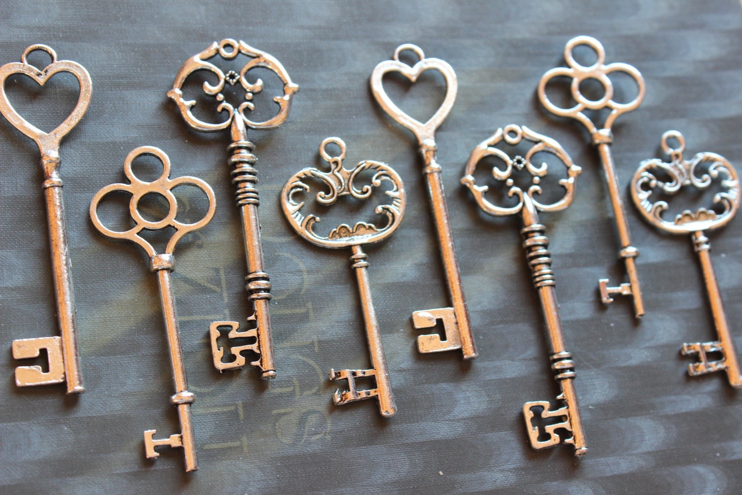 12 Large Skeleton Key Collection Antiqued Silver - Etsy
