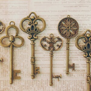12 Large Skeleton Key Collection Antiqued Brass Double Sided - Etsy