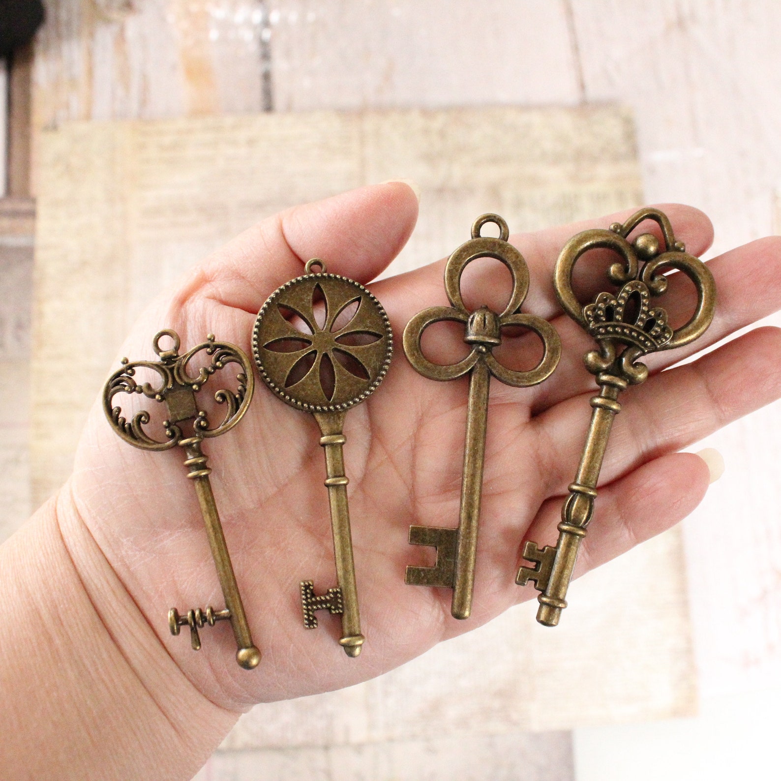 12 Large Skeleton Key Collection Antiqued Brass Double Sided - Etsy