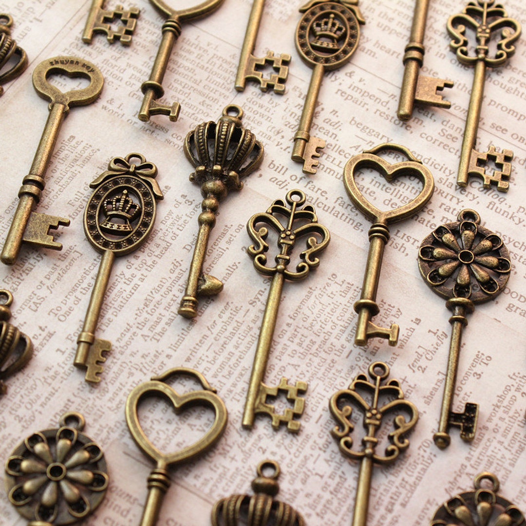 60 Vintage Style Keys Collection Antique Brass Wedding Key Scrapbooking ...