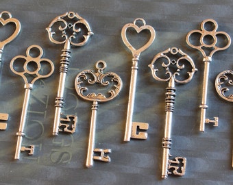 12 Large Skeleton Key Collection Antiqued Brass Double Sided | Etsy