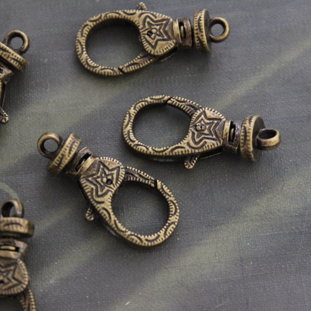 Large Lobster Claw Clasps Engraved Brass Star Rotating Swivel 5 Pieces ...