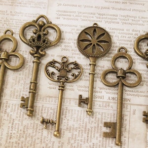 12 Large Skeleton Key Collection Antiqued Brass Double Sided - Etsy