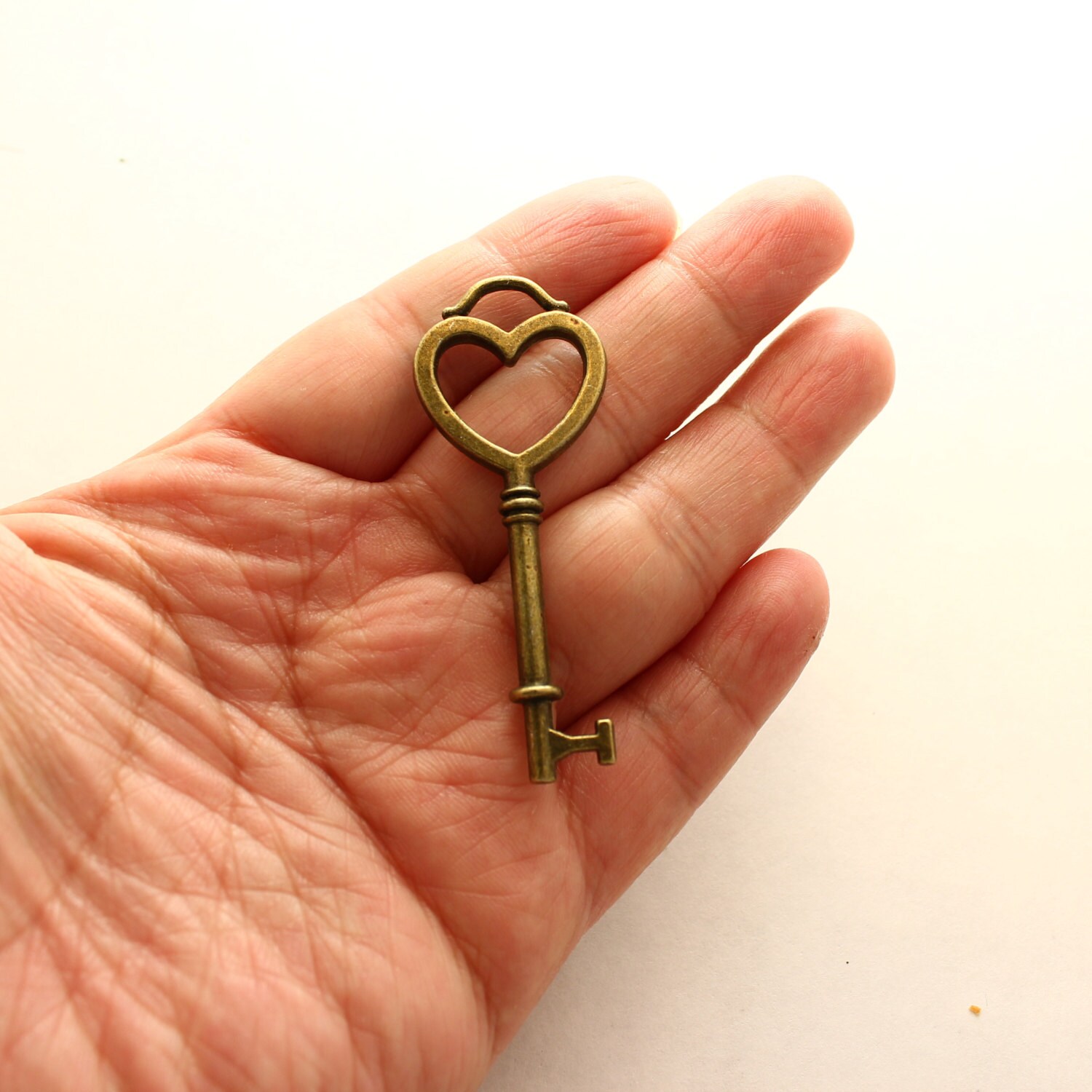 Antique Brass Double Sided Heart Skeleton Key Charm Steampunk - Etsy