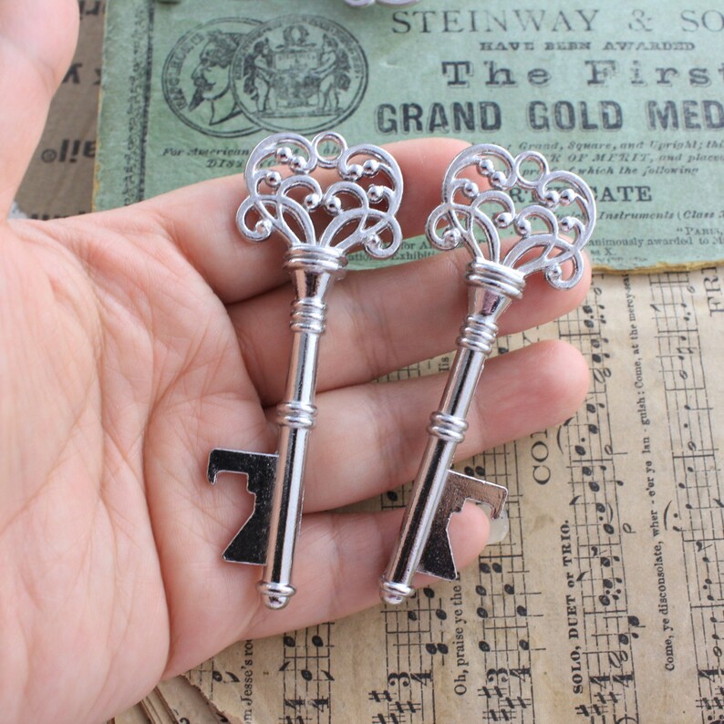 10 Skeleton Keys Bottle Openers Antique Silver Double Sided - Etsy