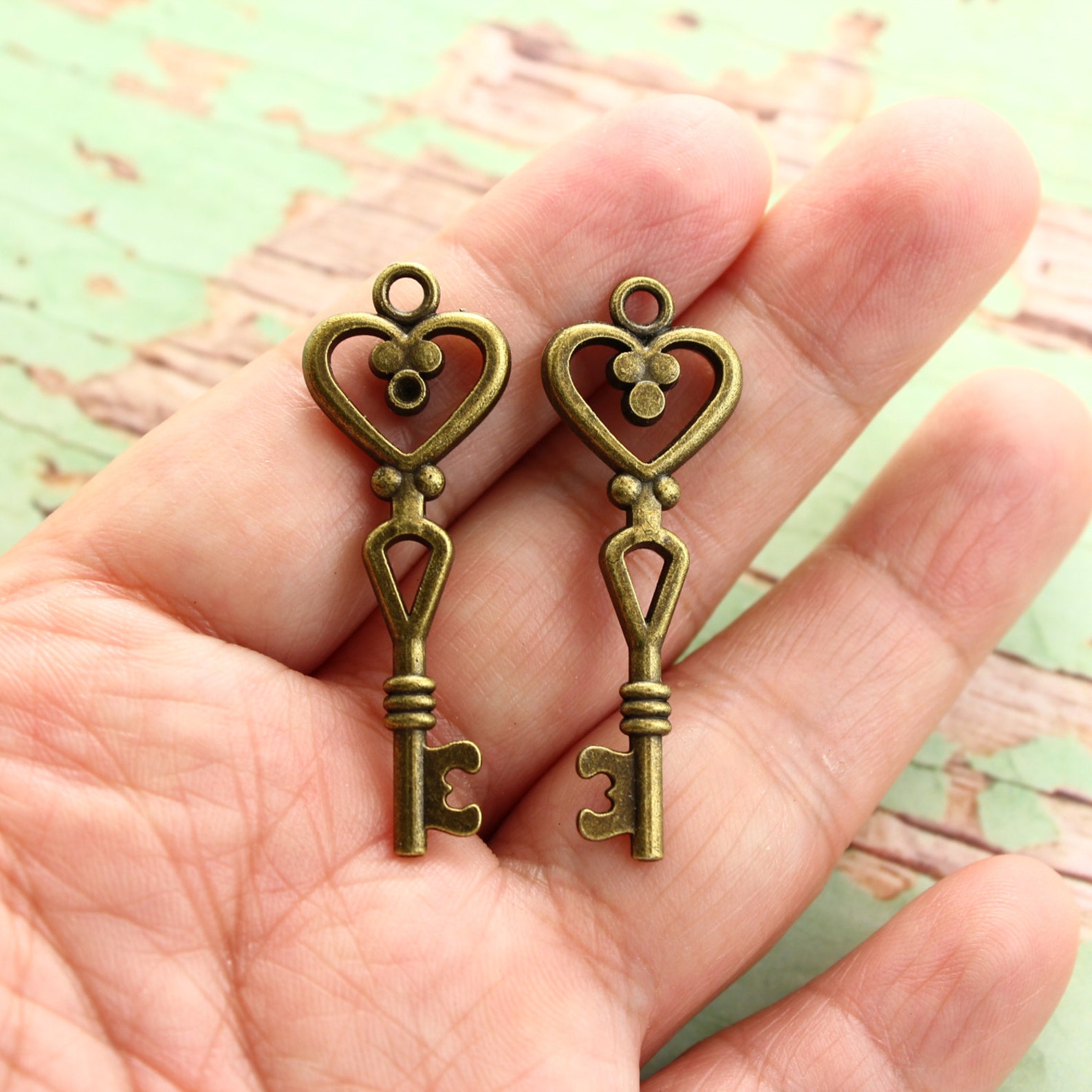 50 Heart Keys Double Sided Antique Brass Steampunk Supplies - Etsy
