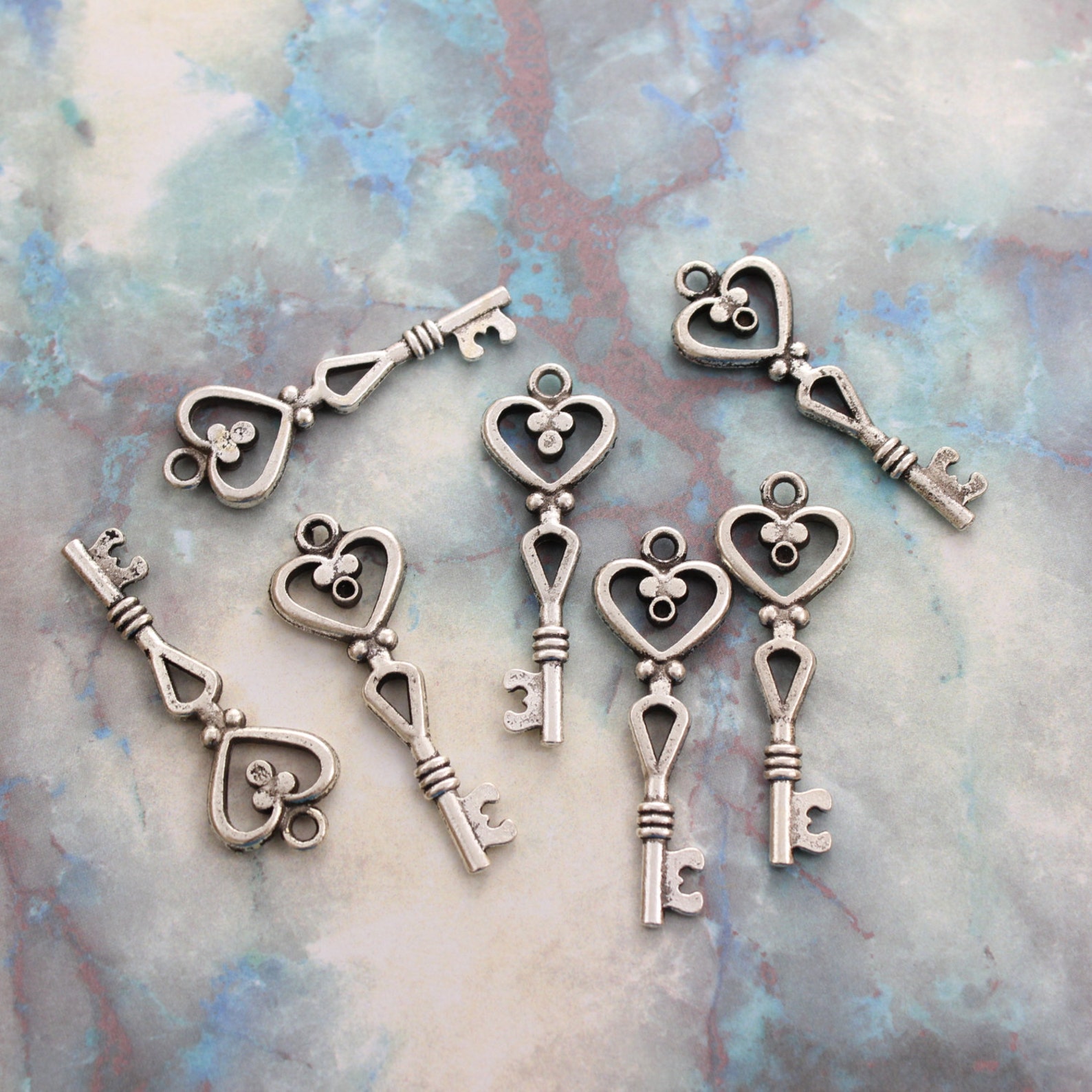 50 Heart Keys Double Sided Antique Silver Steampunk Supplies | Etsy