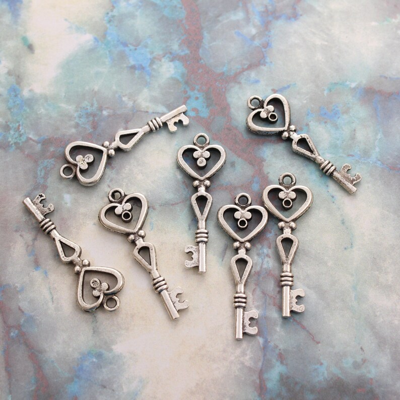 50 Heart Keys Double Sided Antique Silver Steampunk Supplies | Etsy