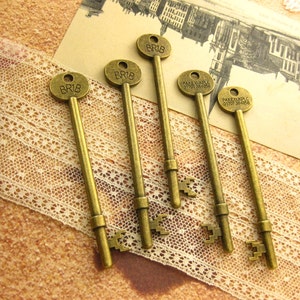 10 Extra Large Skeleton Key Giant 3.55'' Double Sided Antique Brass ...