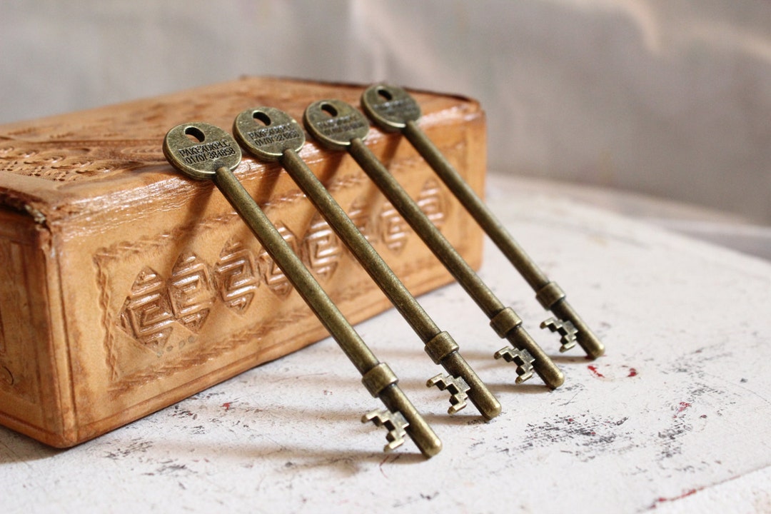 10 Extra Large Skeleton Key Giant 3.55'' Double Sided Antique Brass ...