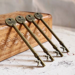 10 Extra Large Skeleton Key Giant 3.55'' Double Sided Antique Brass ...