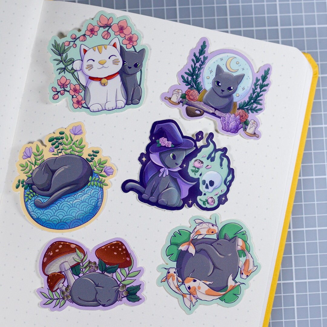 Jinx the Black Cat Sticker Set – Cut and Magical 6pc Stickers - Etsy