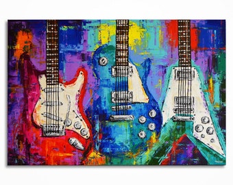 Guitar art Music art Large guitar painting Boys room decor | Etsy