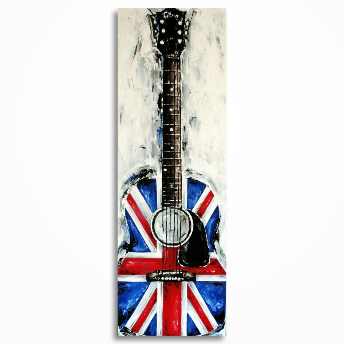 Union Jack Guitar Painting, Music Wall Art, Original Palette Knife ...