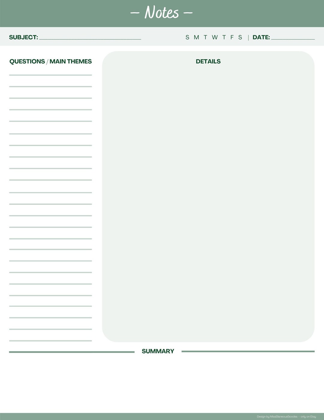 Cornell-style Note-taking Template for Students or Employees, Undated ...