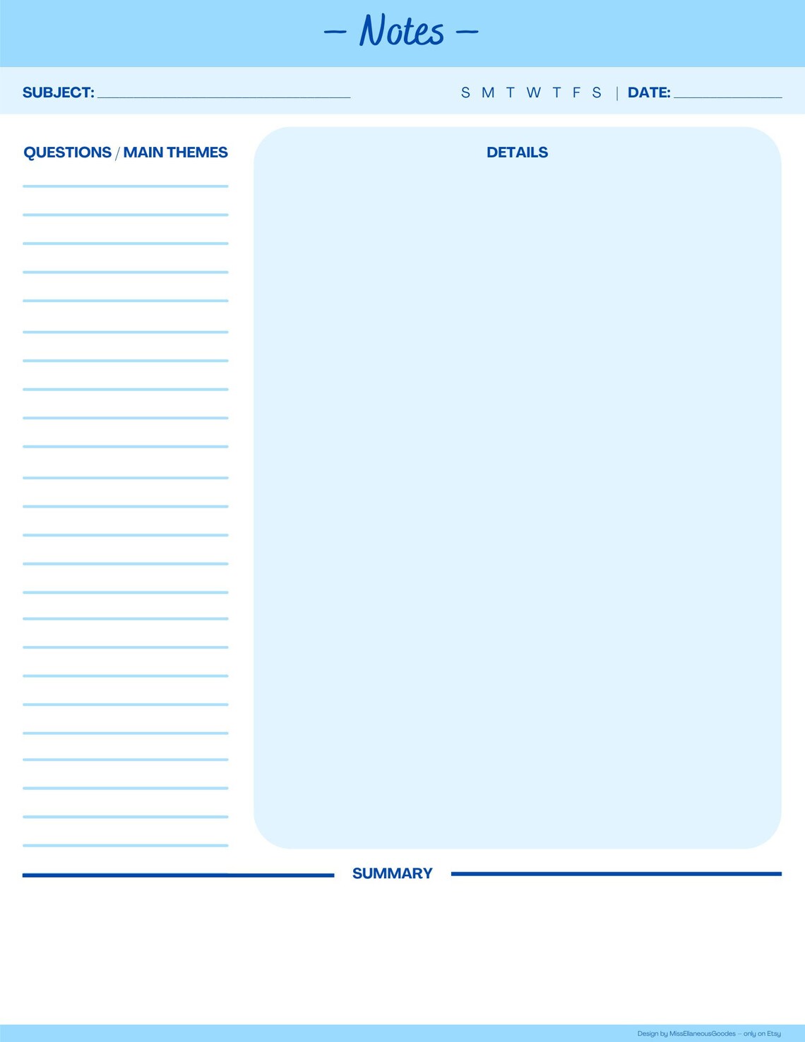 Cornell-style Note-taking Template for Students or Employees, Undated ...
