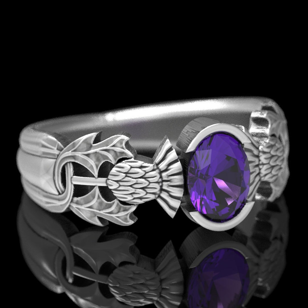 Thistle Engagement Ring, Sterling Silver Amethyst Ring, Scottish ...