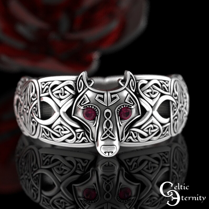 Ruby Celtic Wolf Ring Ruby Wolf Ring Sterling Wolf Ring | Etsy