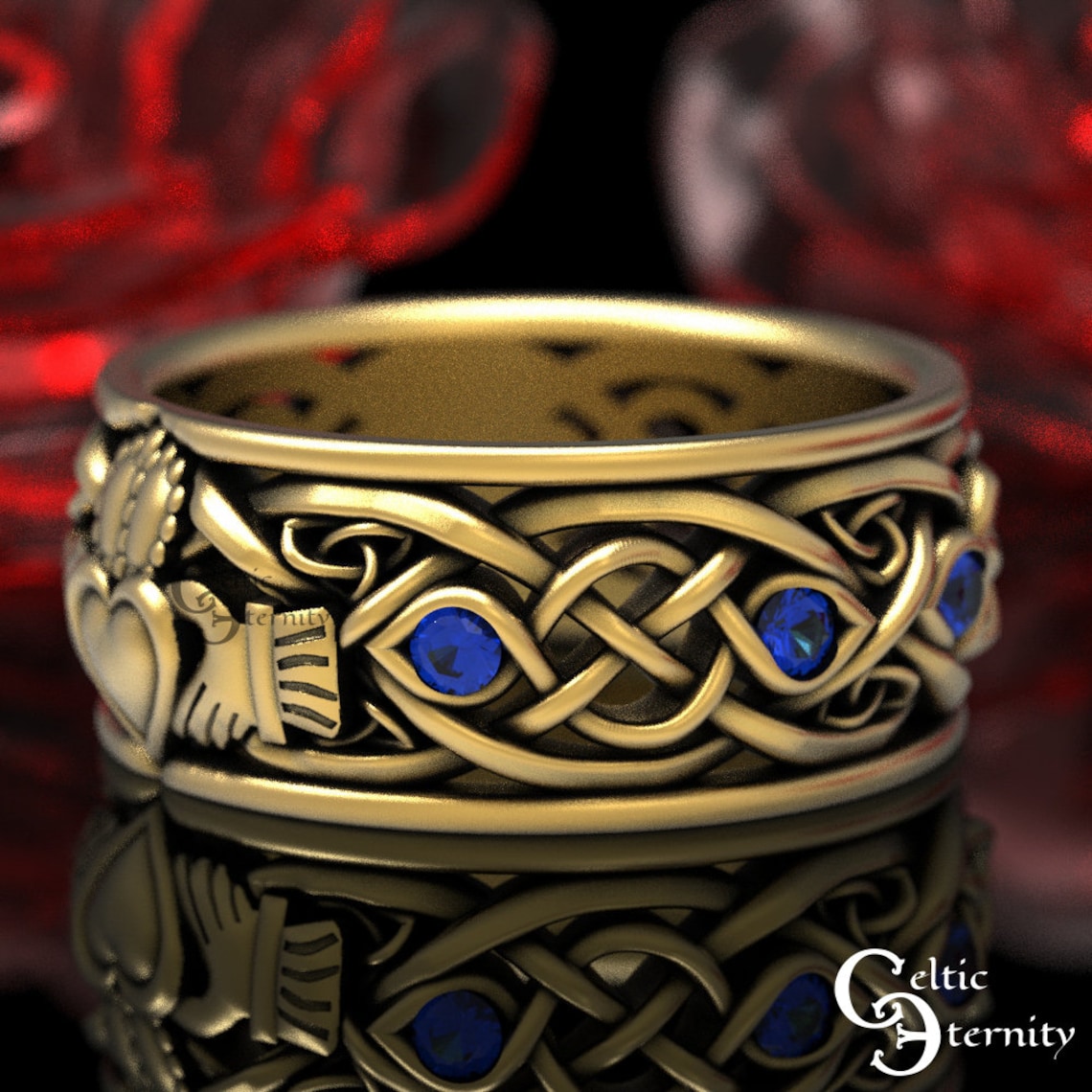 Gold Claddagh Ring With Sapphires Modern Claddagh Wedding | Etsy