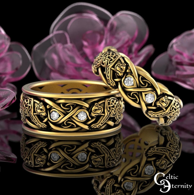 Womens Bear Knotwork Wedding Ring, Sterling Soulmate Bears Ring, Celtic ...