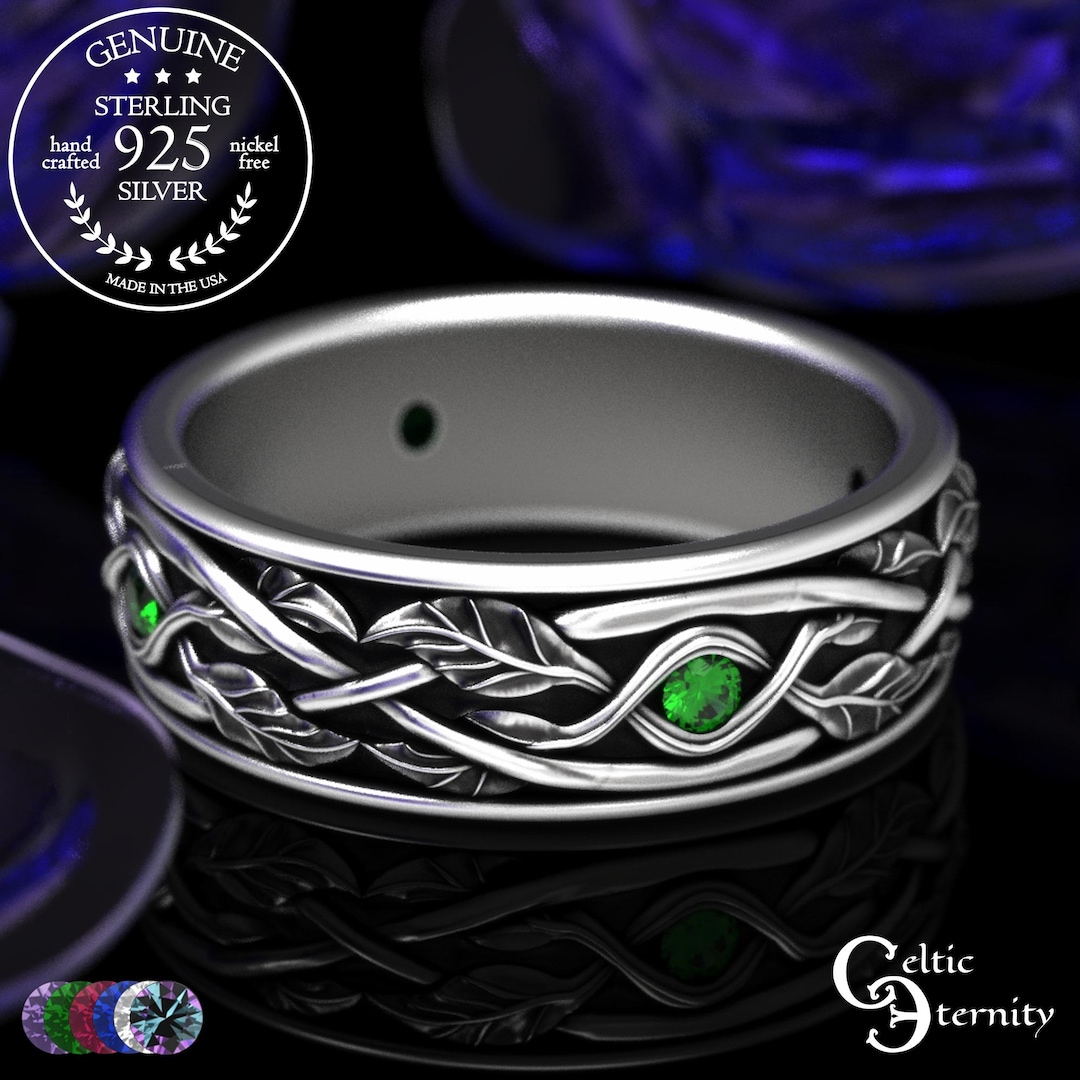 Emerald Scottish Tree Branches Wedding Ring, Sterling Botanical Irish ...