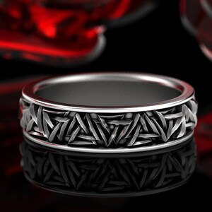 Valknut Wedding Band Set, Sterling Silver Interlocking Triangles Ring ...