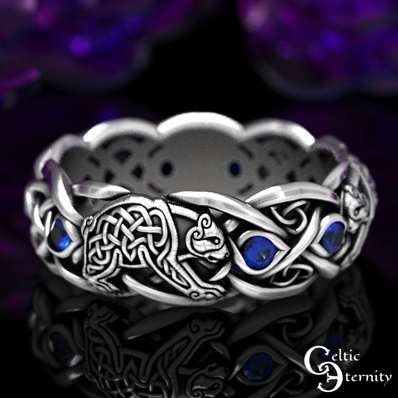 Sapphire Celtic Bear Ring Gold Bear Ring White Gold Bear - Etsy