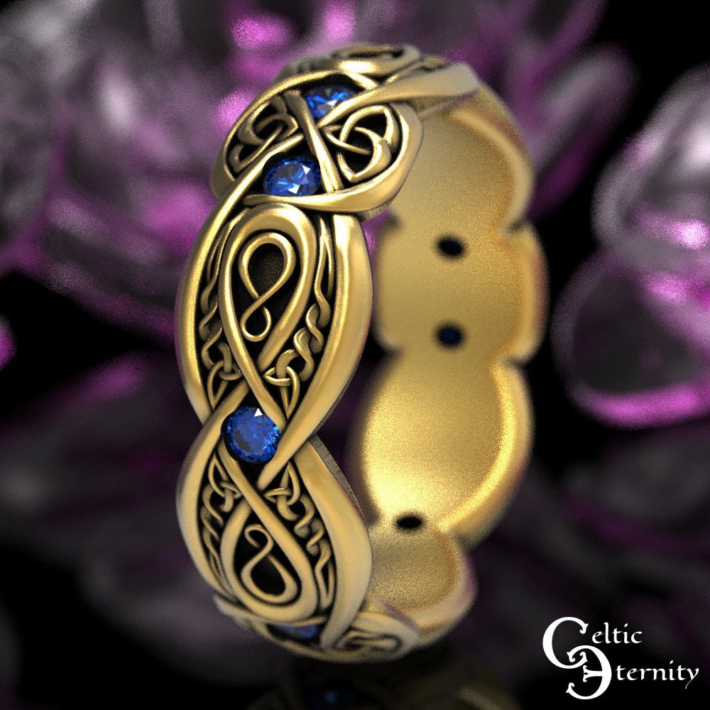 Gold Celtic Infinity Ring, Gold Eternity Ring, Sapphire White Gold ...