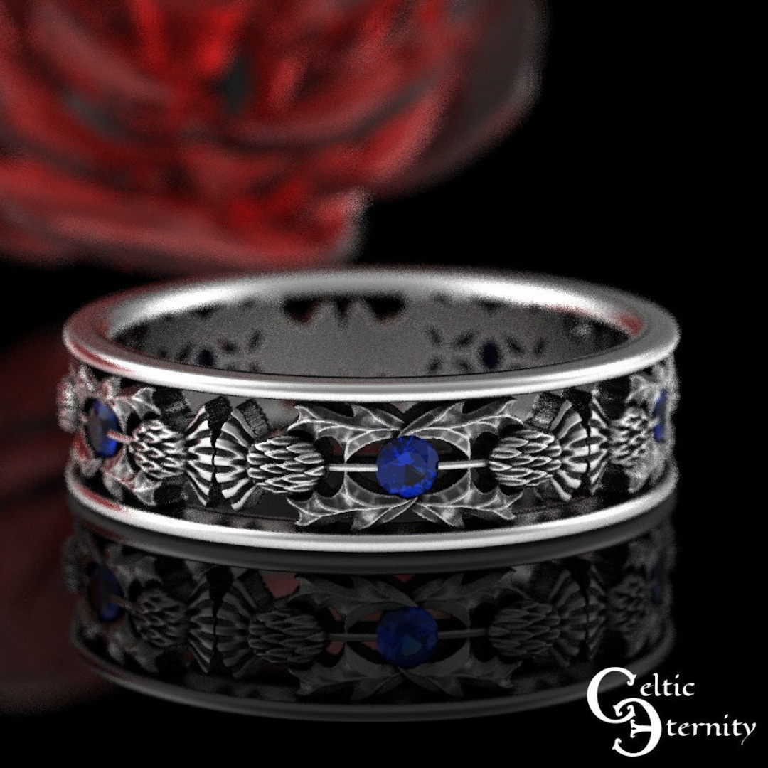 Womens Thistle Ring, Sterling Silver Womens Scottish Ring, Sapphire ...