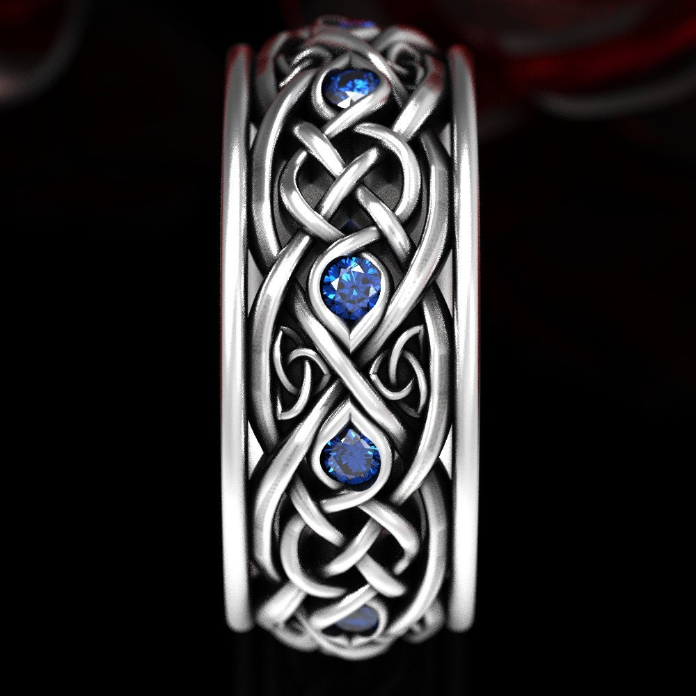 Infinity Wedding Band With Sapphires, Sterling Celtic Wedding Band ...