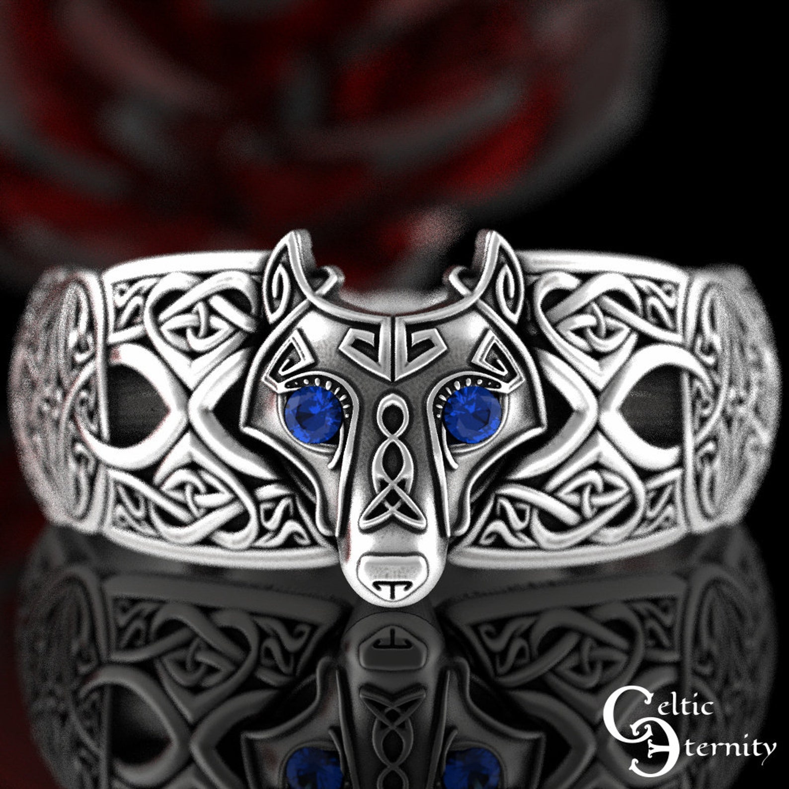 Celtic Wolf Ring Sapphire Eye Wolf Ring Sterling Wolf Ring - Etsy