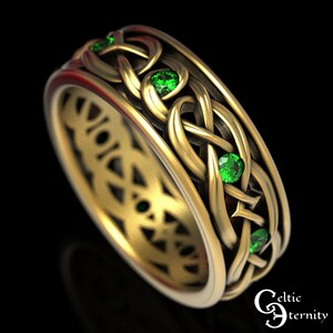 14K Emerald Gold Ring, 10K Celtic Wedding Ring, 10K Emerald Celtic ...