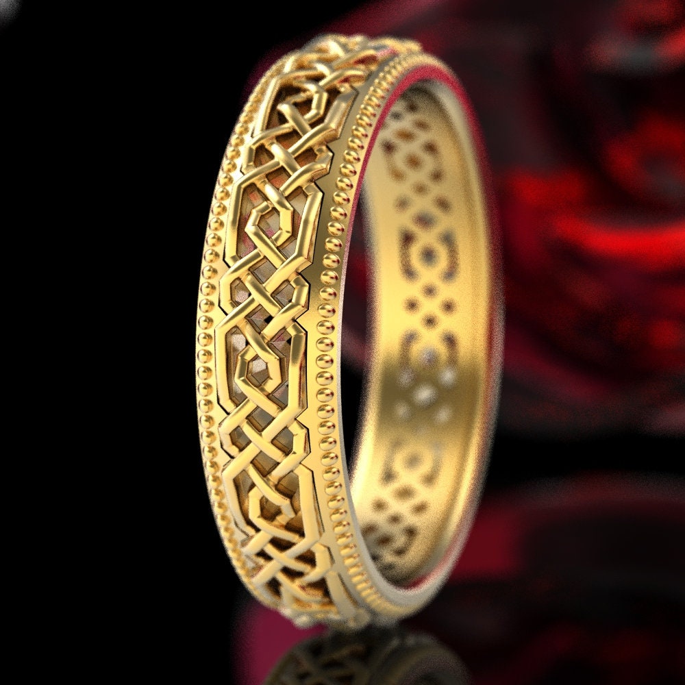 Gold Celtic Wedding Ring, Narrow Celtic Wedding Band, 10K 18K Gold Ring ...