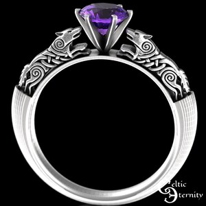 Celtic Wolf Engagement Ring, Sterling Wolf Ring, 1ct Engagement Ring, Celtic Solitaire Ring ...