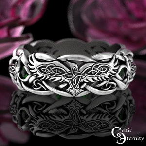 Matching Emerald Raven Wolf Ring Set, His Hers Sterling Celtic Matching ...