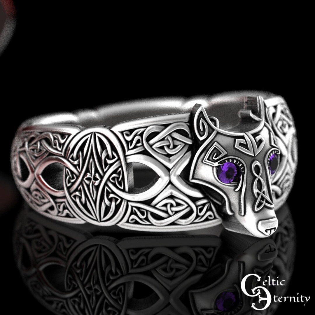 Amethyst Wolf Ring Sterling Celtic Wolf Ring Norse Wolf - Etsy
