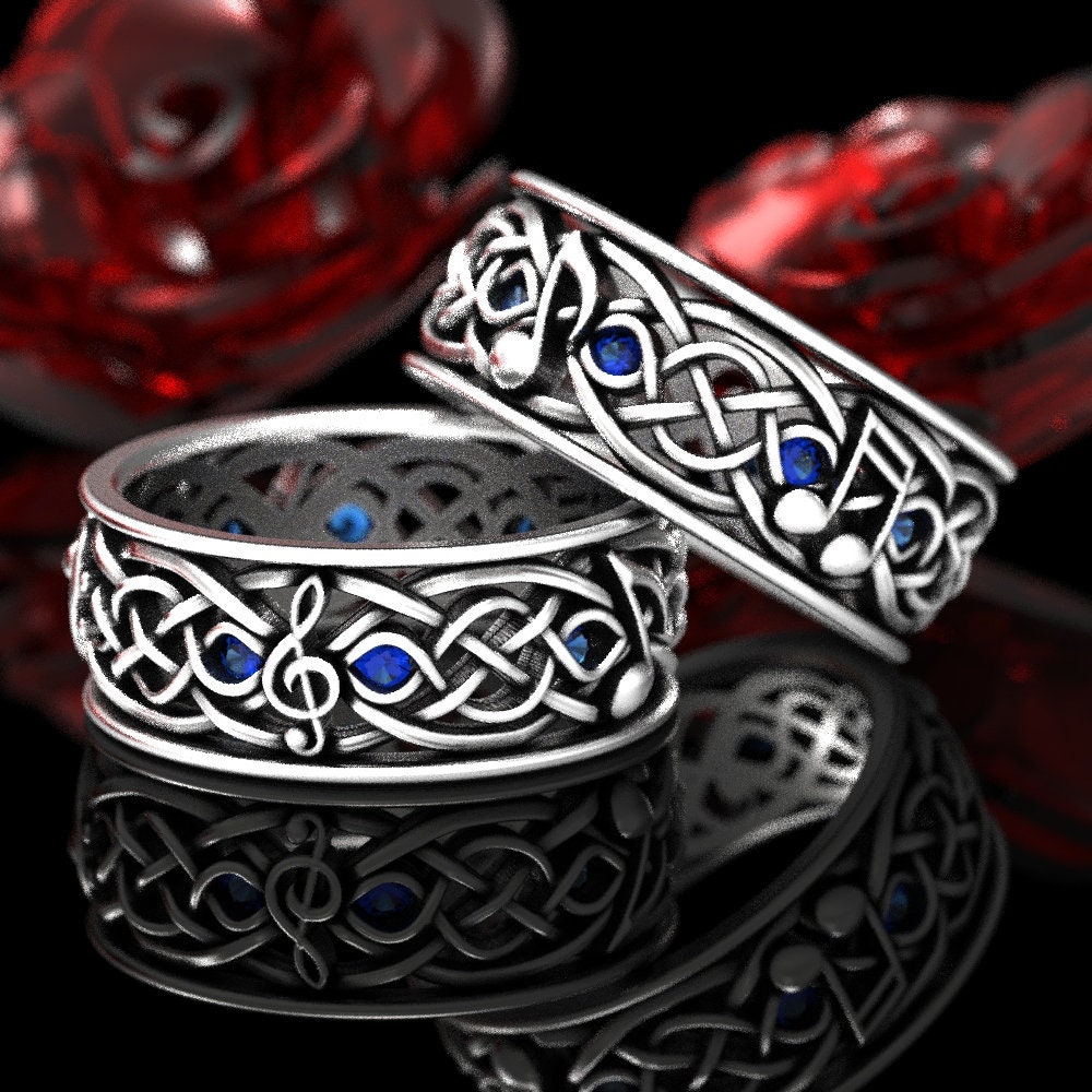 Mens Music Note Ring, Sterling Music Ring, Sapphire Music Ring, Music ...