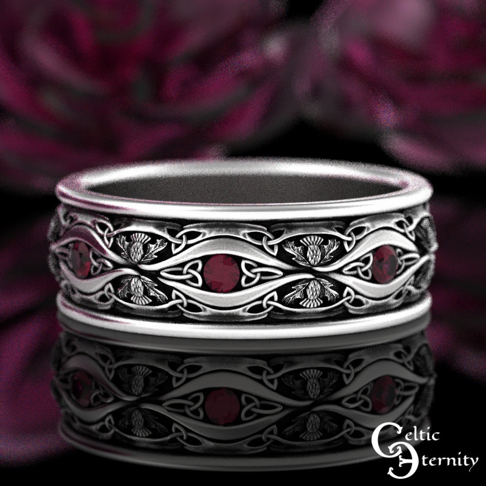 Ruby & Sterling Scottish Wedding Ring, Silver Scottish Ring, Mens Ruby ...