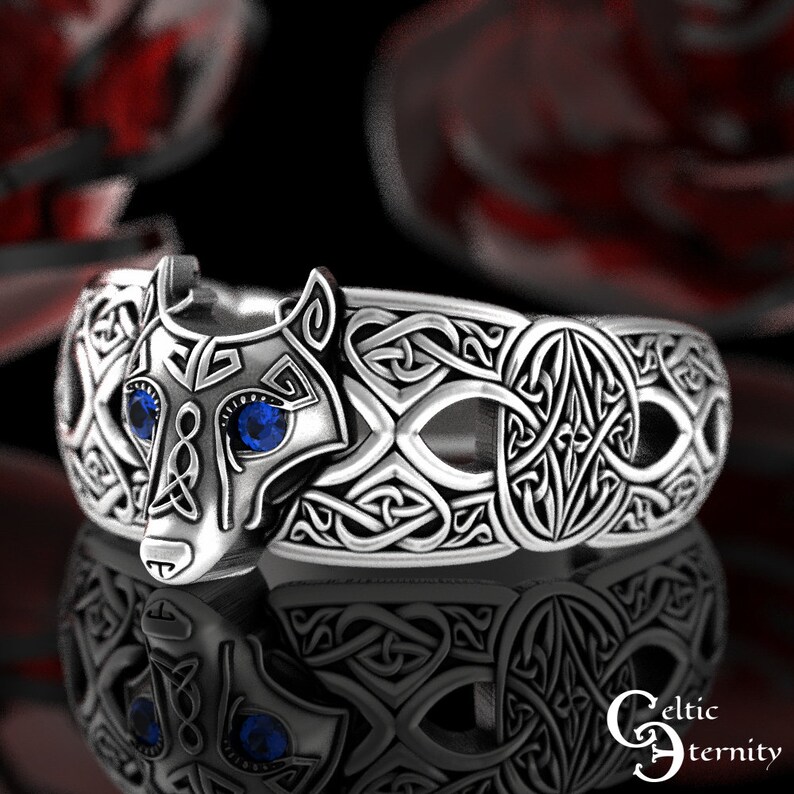 Celtic Wolf Ring Sapphire Eye Wolf Ring Sterling Wolf Ring - Etsy
