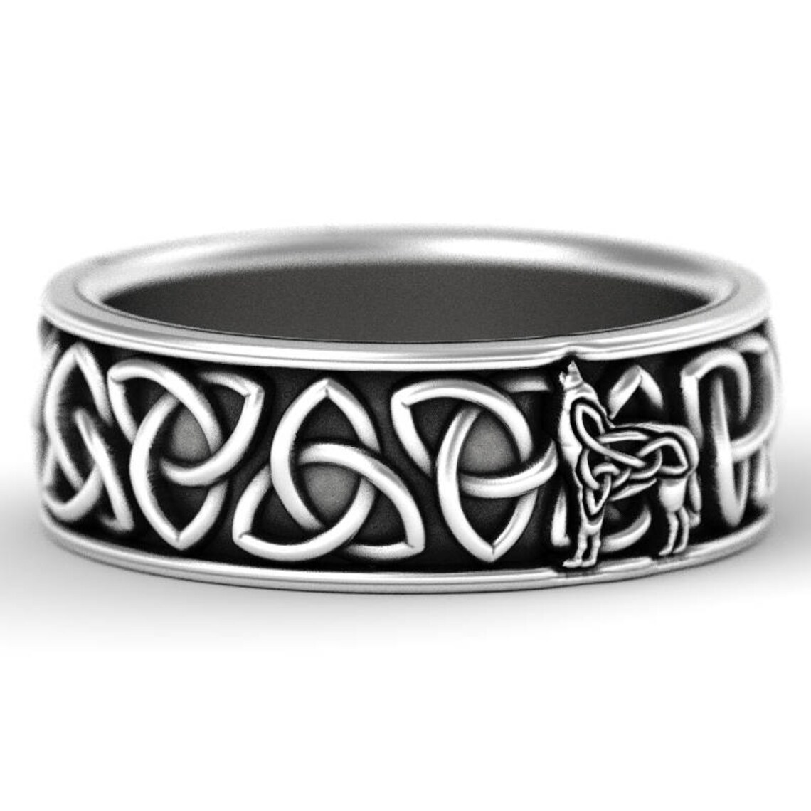 Sterling Silver Celtic Wolf Ring Wolf Wedding Band Celtic - Etsy