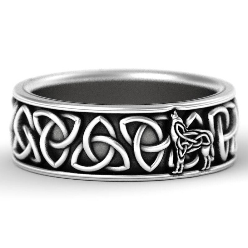 Sterling Silver Celtic Wolf Ring Wolf Wedding Band Celtic - Etsy