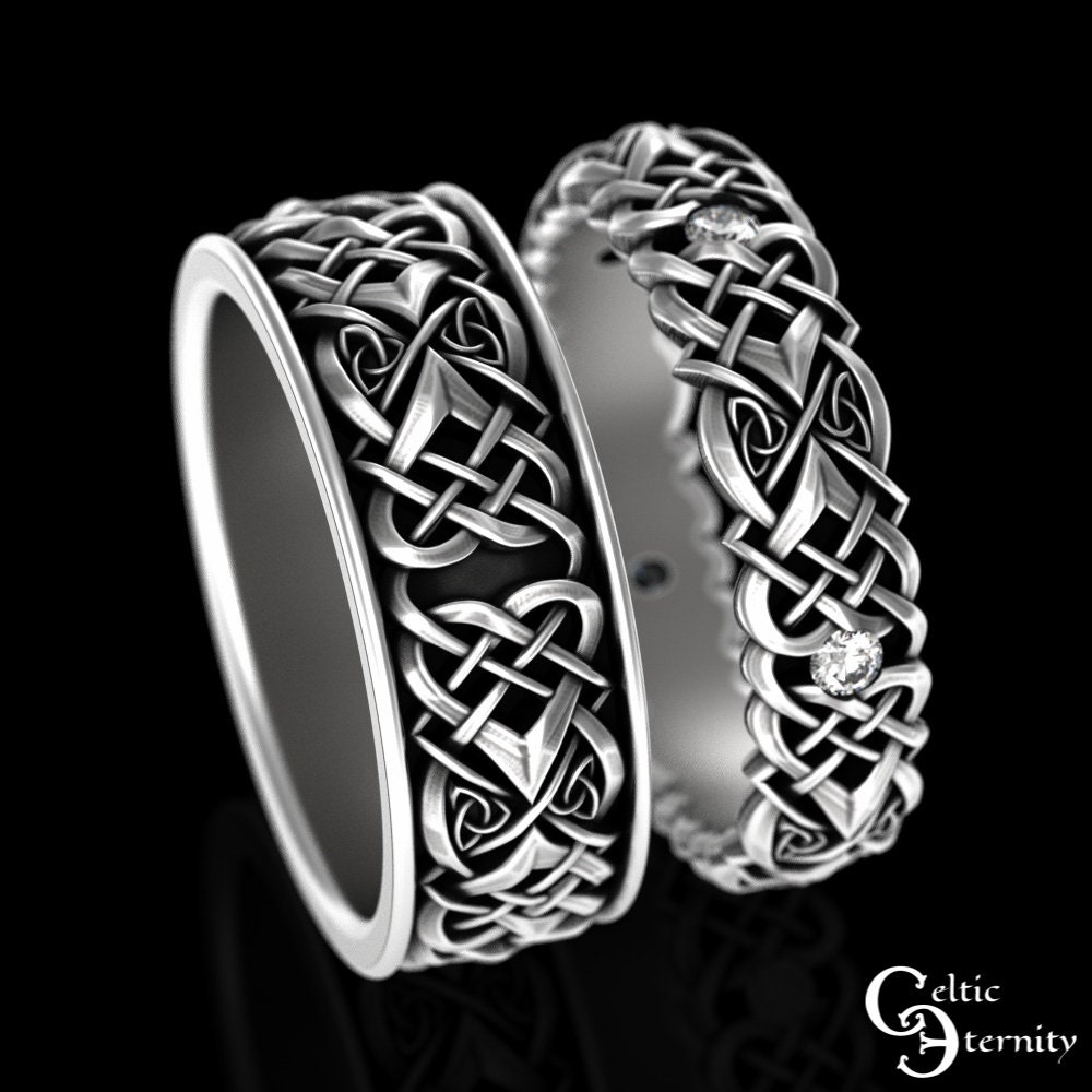 Celtic Knot Moissanite Wedding Ring Set. Matching Celtic Heart Knot ... Celtic Knot Moissanite Wedding Ring Set. Matching Celtic Heart Knot ...