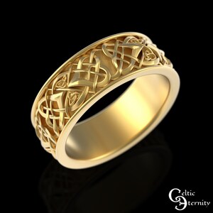 Mens Celtic Woven Ring, Gold or White Gold Celtic Wedding Ring, Mens Gold Wedding Band, Mens ...