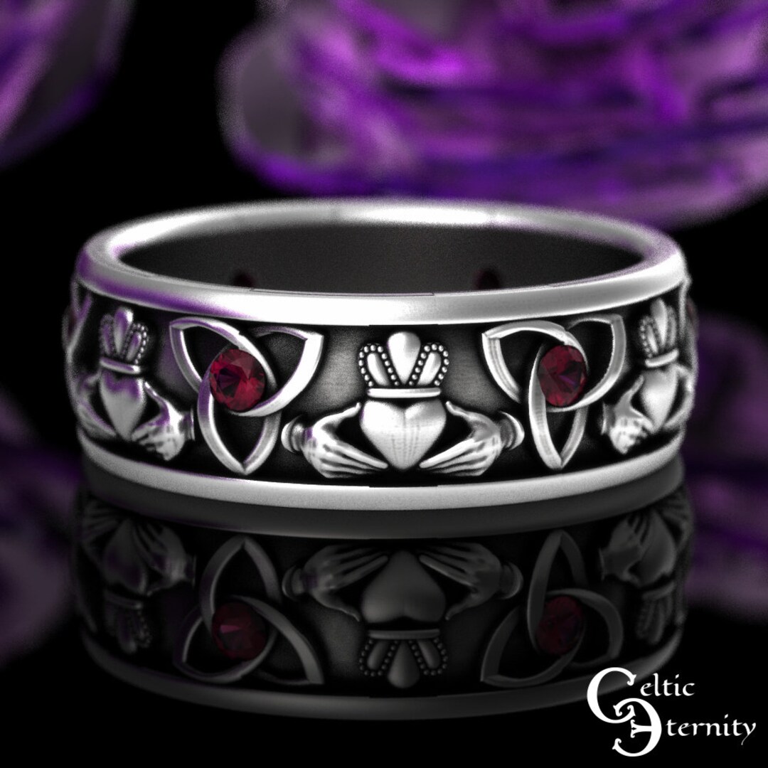 Ruby Claddagh Crown Ring, Sterling Silver Mens Claddagh Ring, Ruby ...