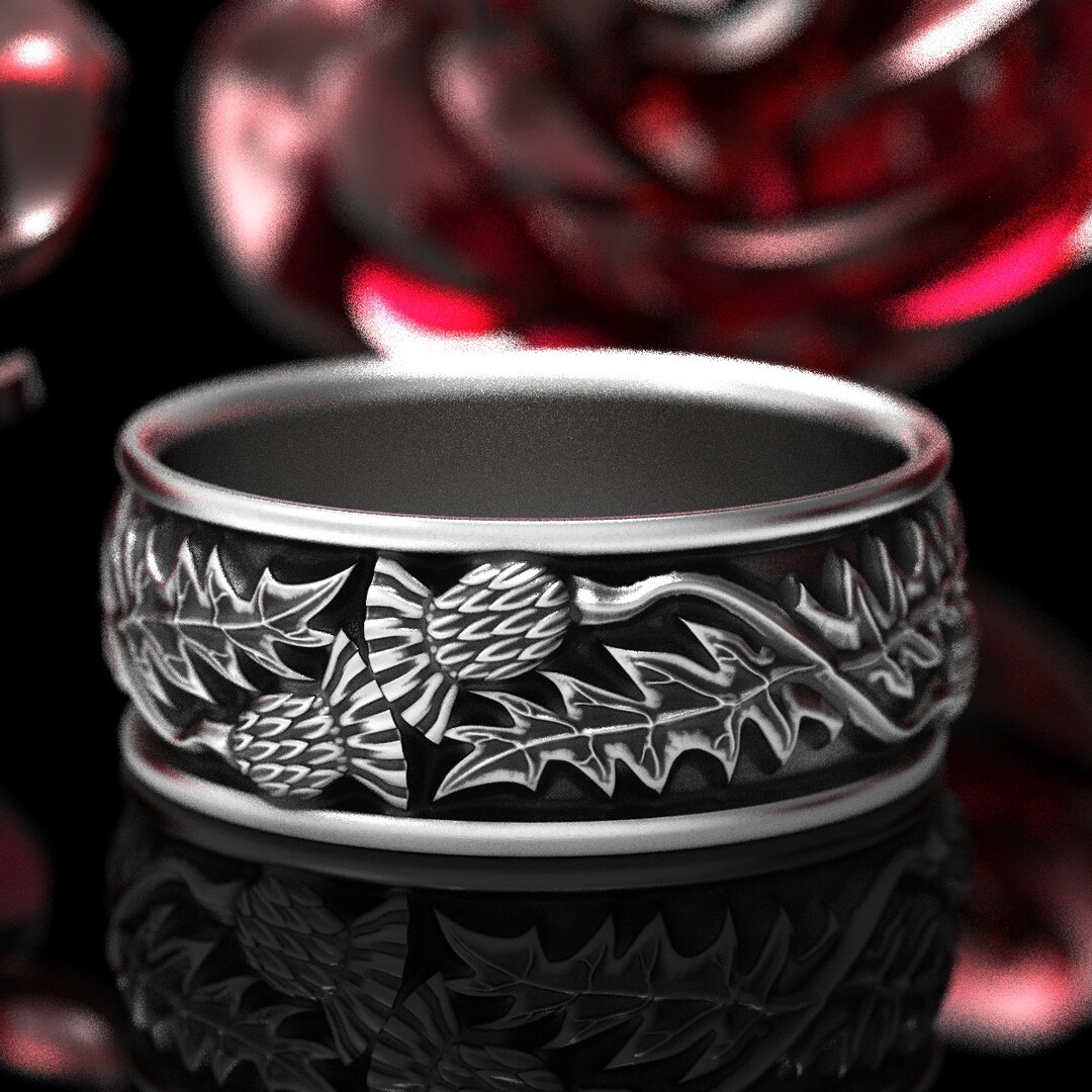 Silver Thistle Ring, Silver Scottish Wedding Ring, Thistle Flower ...